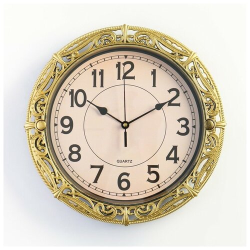 Часы настенные, серия: Интерьер, "Джина", дискретный ход, d=22 см, 29 х 29 см, цвет золото