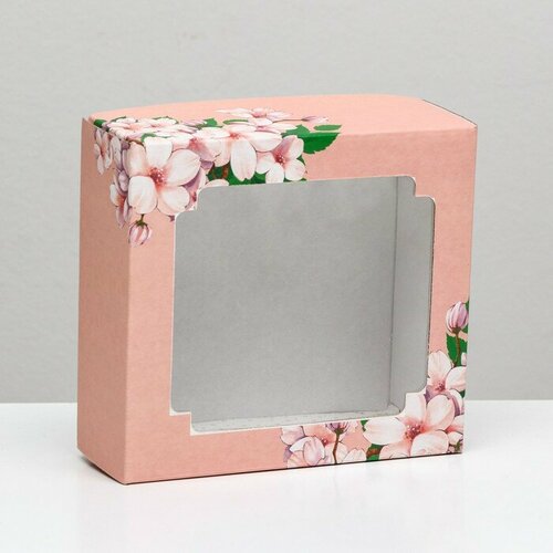 Коробка самосборная, крышка-дно, с окном,"Пусть в твоём сердце всегда будет весна" 14,5 х 14 .5 шт.