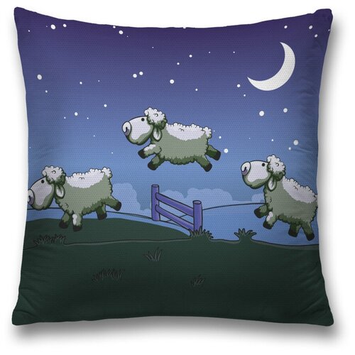 Наволочка декоративная на молнии, чехол на подушку JoyArty "Считать овец, чтобы заснуть" 45х45 см