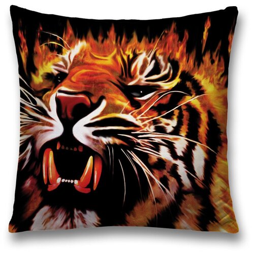 Наволочка декоративная на молнии, чехол на подушку JoyArty "Тигровый огонь" 45х45 см
