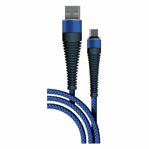 Кабель BORASCO Fishbone, USB Type-C (m) - USB (m), 1м, в оплетке, 3A, синий [38505]