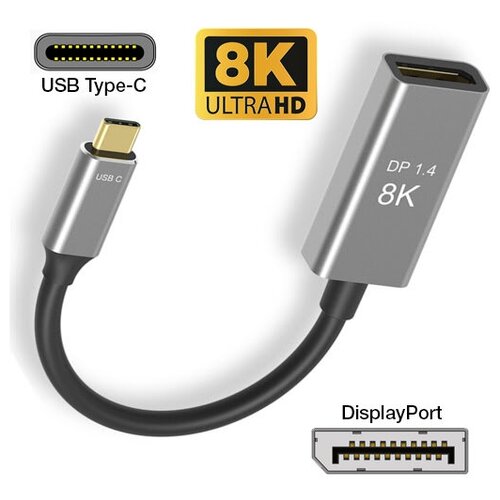 Адаптер-переходник USB Type-C (thunderbolt 3) to DisplayPort 1.4 8K, 5K, 4K, 144 Hz, 120 Hz, 60 Hz