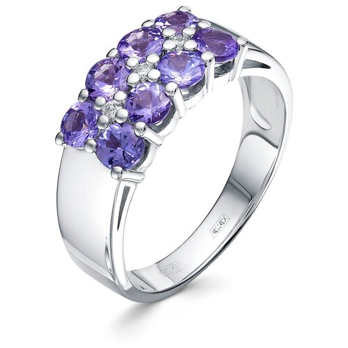 Кольцо Vesna jewelry, белое золото, 585 проба, родирование, танзанит, размер 18.5, фиолетовый