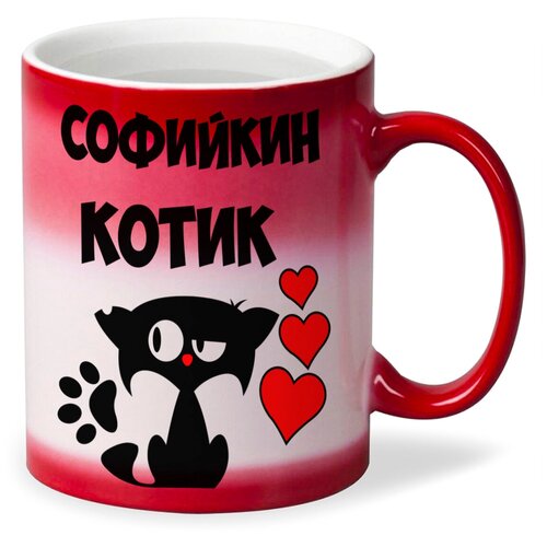 Кружка хамелеон красный CoolPodarok Софийкин котик