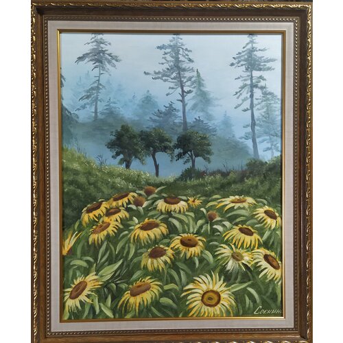 Пейзаж "Цветы в туманном лесу", картина маслом 55*45 см, ручная работа, Соснина Татьяна, магазин Три сосны.