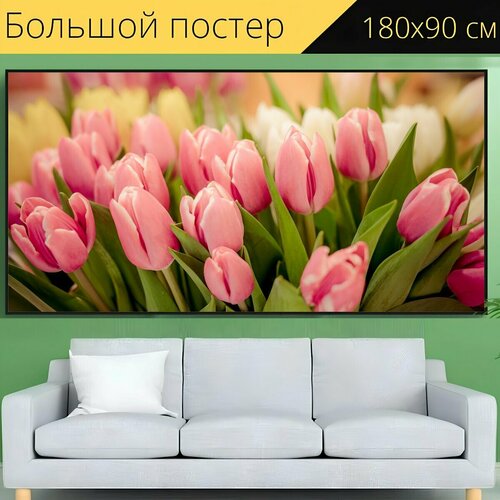 Большой постер "Тюльпан, цветок, природа" 180 x 90 см. для интерьера