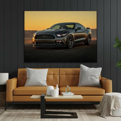 Картина на холсте (Мустанг на закате, черное авто, машины) 22 32 см/для интерьера/на стену/в подарок