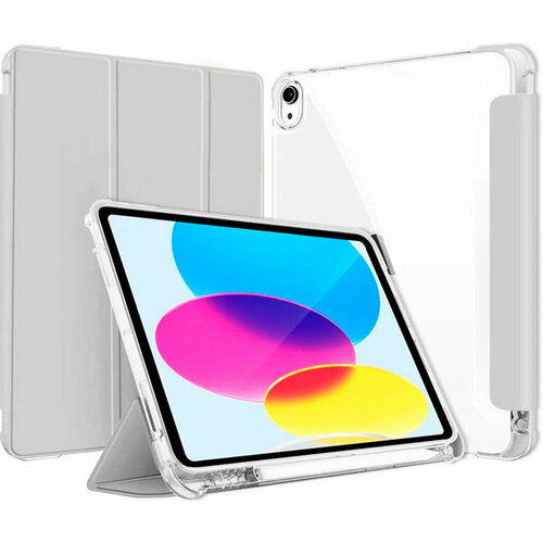 Чехол для планшета Apple iPad 10 (2022) 10.9 дюйма - A2696, A2757, A2777, держатель для стилуса (слева), из мягкого силикона (серый)
