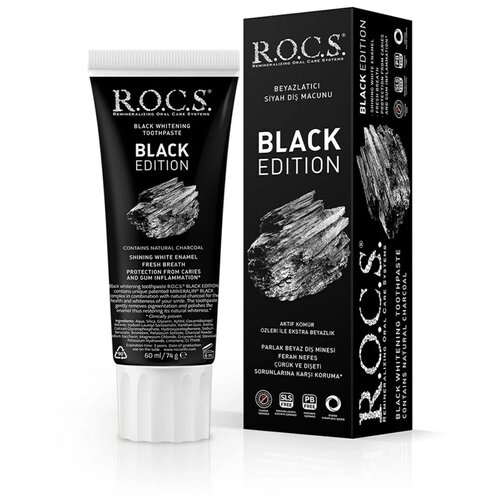 Зубная паста R.O.C.S. Black Edition Черная отбеливающая, 74 мл