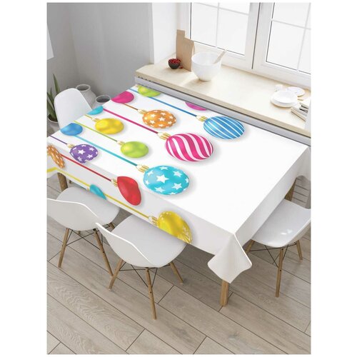 Скатерть прямоугольная JoyArty на кухонный стол "Веселые шарики" из оксфорда, 120x145 см