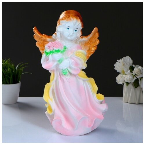 Хорошие сувениры Фигура "Ангел в платье с букетом" бело-розовый 20х21х36см