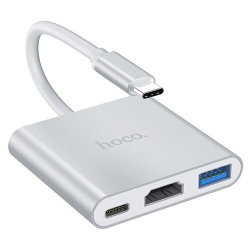 Хаб Type-C Hoco HB14 Easy серый, USB3.0, HDMI, Type-C PD