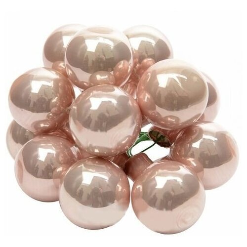 Гроздь стеклянных глянцевых шариков на проволоке, 12 шаров по 25 мм, цвет: нежно-розовый, Kaemingk 713004