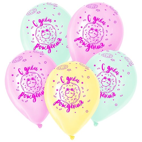 Набор воздушных шаров Sempertex С Днём рождения. Пончик, микс, 50 шт.