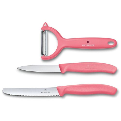 Набор из 3-х кухонных ножей VICTORINOX Swiss Classic Trend Colors: нож 11 см, нож 8 см, нож для чистки томатов и киви, в картонной коробке, малиновый 6.7116.33L12