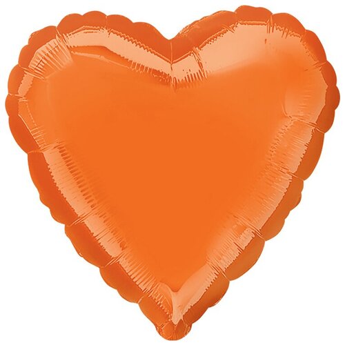 Воздушный фольгированный шар без рисунка в форме сердца, Металлик Оранжевый