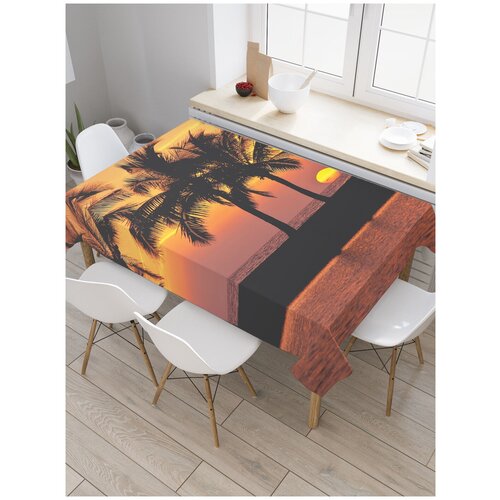 Скатерть прямоугольная JoyArty "Закат и пальмы" из сатена, 120x145 см