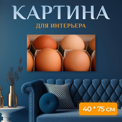 Картина на холсте "Яйца, куриные яйца, яйцо шкатулка" на подрамнике 75х40 см. для интерьера