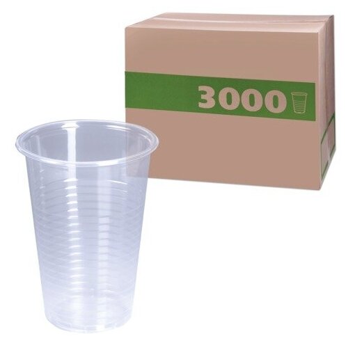 Одноразовые стаканы бюджет 200мл, комплект 3000 шт. (30 упаковок по 100 шт.), прозрачные, ПП