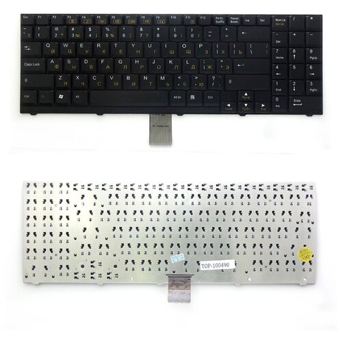 Клавиатура для ноутбука DNS 0116103, Clevo D900, D27, D470, M590, D70 Series. Плоский Enter. Черная, без рамки. PN: MP-03753SU-4304, 80-M57A0-280-1.