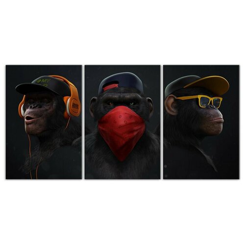Модульная картина на Стекле - "Три обезьяны", размер 120х60 см