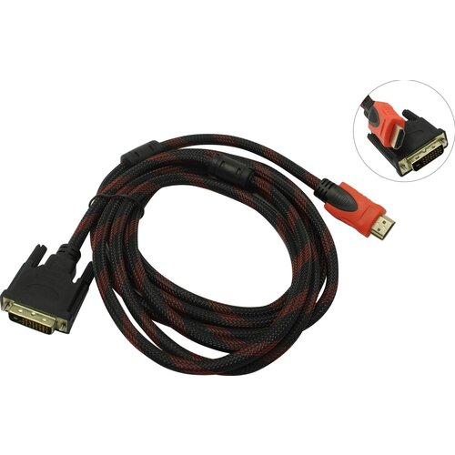 Кабель «B&P» HDMI to DVI-D (19M -25M) 3м 2 фильтра , цвет черно-красный