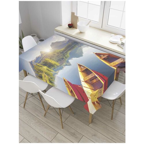 Скатерть прямоугольная JoyArty на кухонный стол "Утро на пристани" из оксфорда, 180x145 см