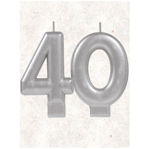 Свеча для торта цифра " 40 " 8 см серебро