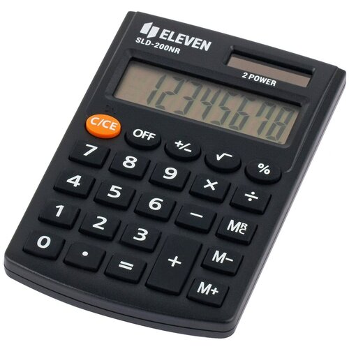 Калькулятор Eleven карманный, 8 разрядов, двойное питание, 62х98х10 мм, черный (SLD-200NR)