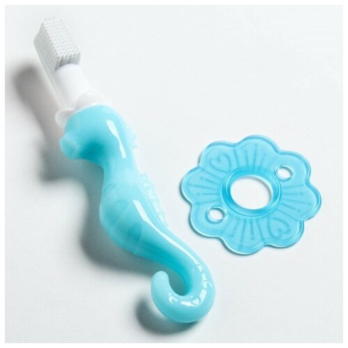 Детская зубная щетка-массажер, «Морской конёк», силиконовая, с ограничителем, от 3 мес, микс