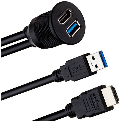 USB 3.0 + HDMI кабель встраиваемый резьбовой 26 мм двухпортовый комбинированный