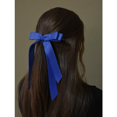 Синий репсовый бант для волос на заколке-автомат
