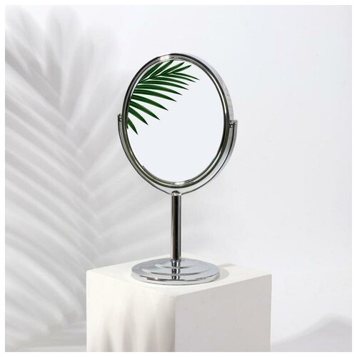MARU Зеркало на ножке «Овал», двустороннее, с увеличением, зеркальная поверхность 12,5 × 14 см, цвет серебристый