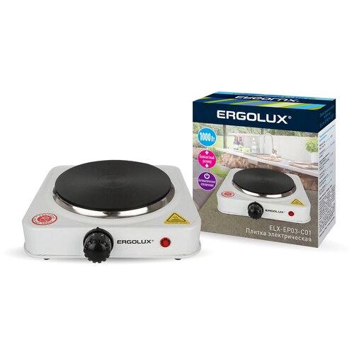 Электроплитка ELX-EP03-C01 1 конф. дисковый нагр. эл. 1000Вт 220-240В бел. Ergolux 13438