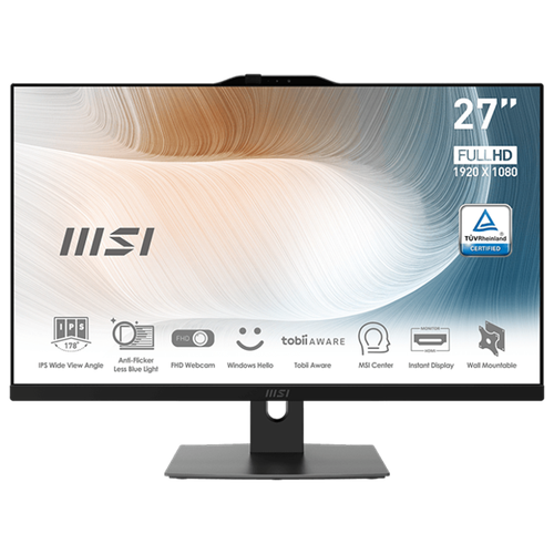 Моноблок MSI Modern AM272P 12M-257XRU 27" Full HD i7 1260P (2.1) 16Gb SSD512Gb Iris Xe noOS GbitEth WiFi BT 120W клавиатура мышь Cam черный 1920x1080