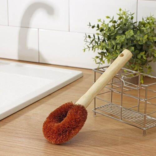 Щётка для чистки посуды Доляна, 8×4,5×23 см, щетина кокос, деревянная ручка