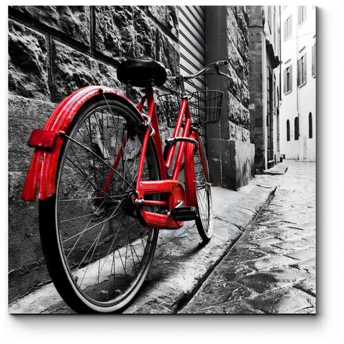 Модульная картина Красный велосипед на мощенной улице 120x120