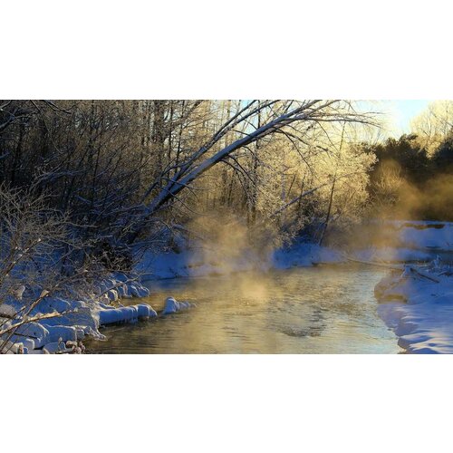 Картина на холсте 60x110 Альянс Лес "Утро зима туман река" на подрамнике / интерьер/ декор