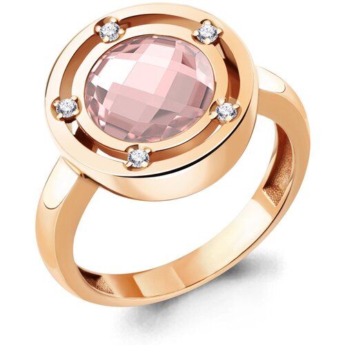 Кольцо Diamant online, серебро, 925 проба, золочение, фианит, морганит, размер 18