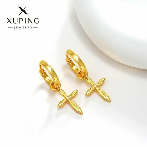 Серьги конго XUPING JEWELRY, фианит, белый, желтый