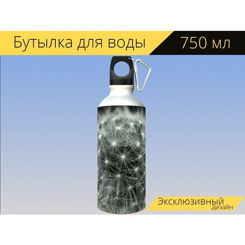 Бутылка фляга для воды "Одуванчик, одуванчики, световой эффект" 750 мл. с карабином и принтом