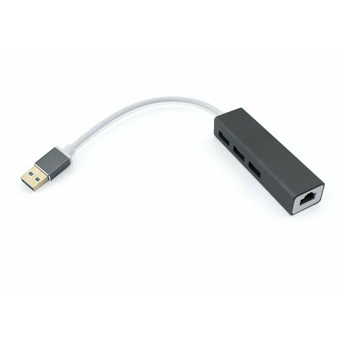 Адаптер USB Type-A на USB 3.0*3 + RJ45 серый