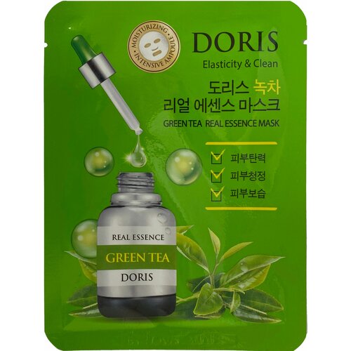 Маска DORIS GREEN TEA REAL ESSENCE MASK, для лица тканевая, 25 мл