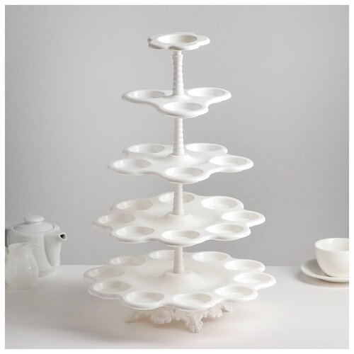 Подставка для пирожных "Каскад", 5 ярусов, цвет белый, металл, пластик, 30х30х45 см, 460 г