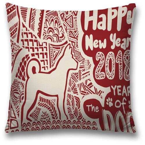 Наволочка декоративная на молнии, чехол на подушку JoyArty "Орнаментальный год собаки в Японии" 45х45 см