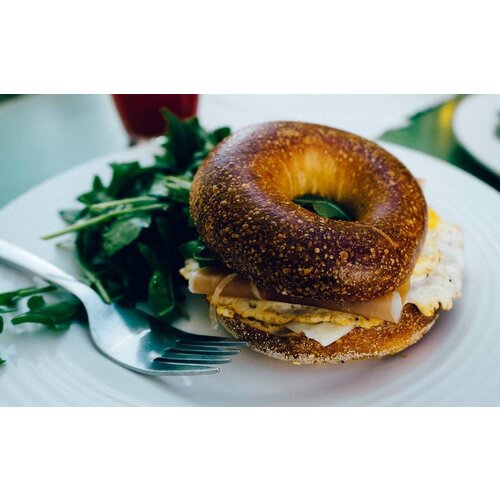 Картина на холсте 60x110 LinxOne "Завтрак, булочка, яйцо, зелень" интерьерная для дома / на стену / на кухню / с подрамником