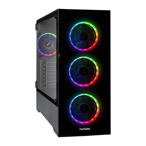 Корпус Miditower ExeGate i3 MAX-NPX700 (eATX, 700NPX 12см, 2*USB+1*USB3.0, HD аудио, черный, 4 вент. 12см с RGB подсветкой, контроллер + ПДУ, ARGB MB кабель, пылевые фильтры, передняя и боковая панели - закаленное стекло) EX290161RUS