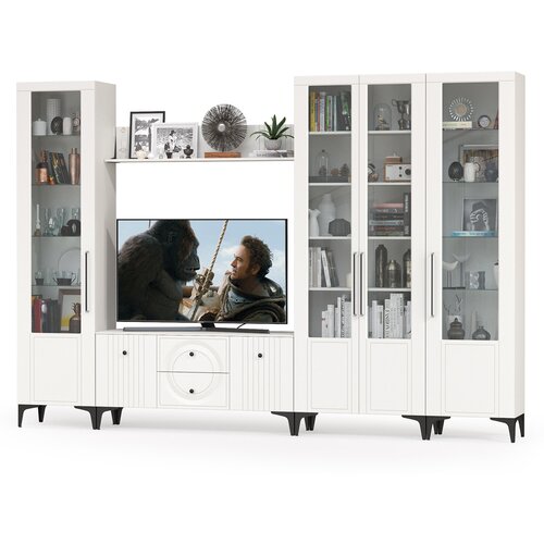 Мебельная Стенка для гостиной под телевизор со шкафом 328см белый шагрень/МДФ белый шагрень - НЖ1198