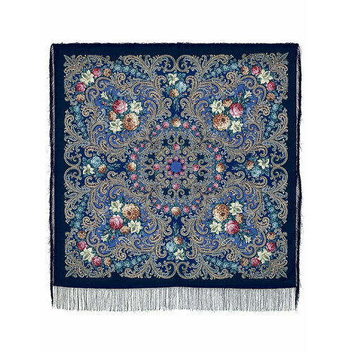 Платок Павловопосадская платочная мануфактура,125х125 см, голубой, розовый