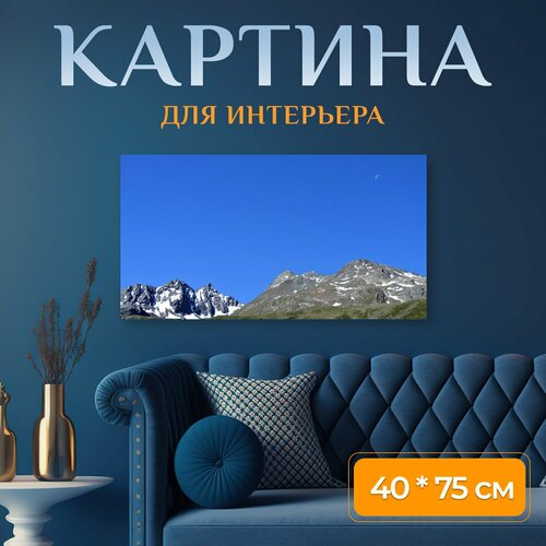 Картина на холсте "Горы, панорама, далекое видение" на подрамнике 75х40 см. для интерьера